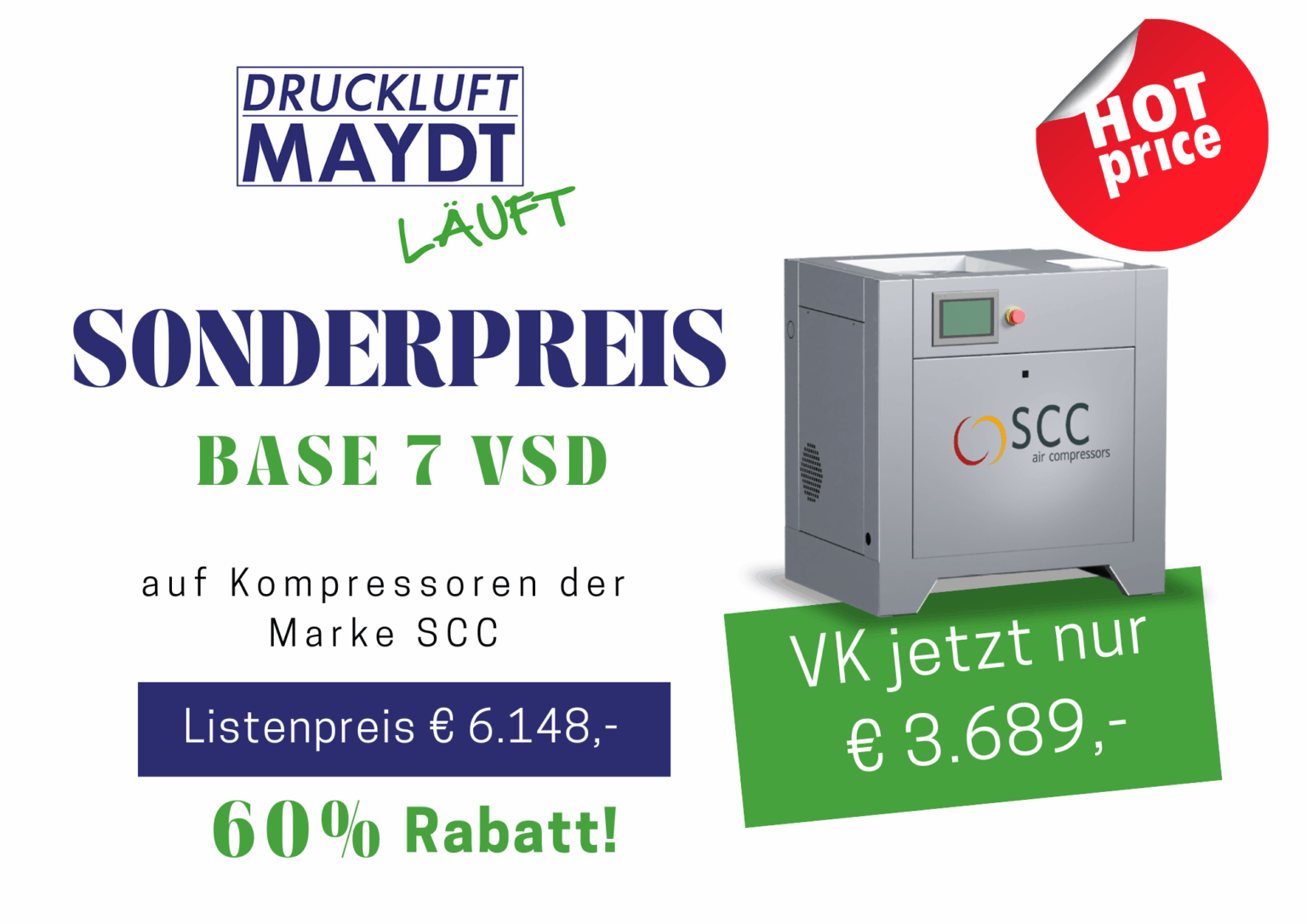SCC BASE 7 VSD – Leiser 7,5 kW Schraubenkompressor mit VSD